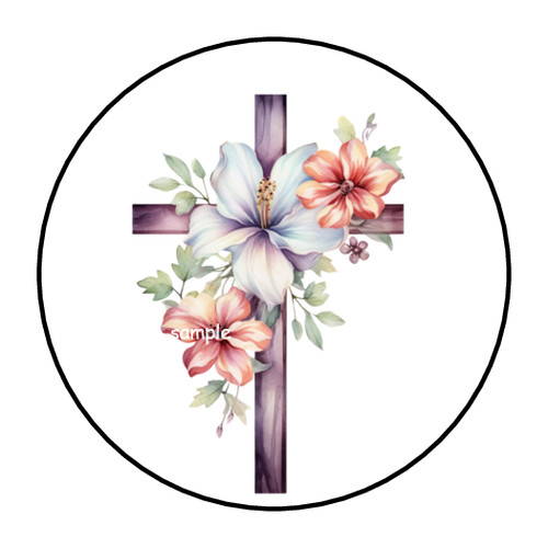 30 FLORAL CROSS ENVELOPE SEALS STICKERS LABELS TAGS 1.5" ROUND ...