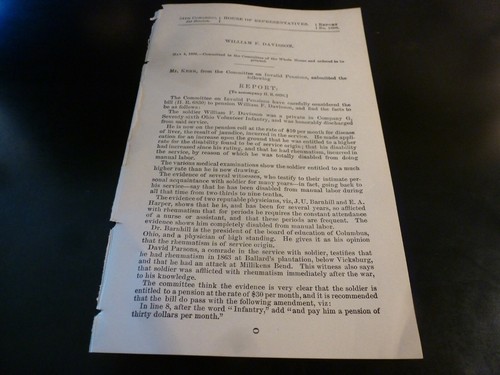 Government Report 1896 William Davisson Co G 76th Ohio Vol Infantry ...