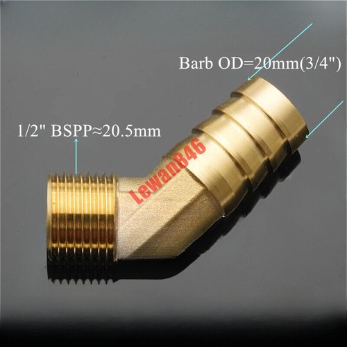 Fitting Pipe 1/2" BSP BSPP To 20mm or 3/4" Barb Hose ID 45 Elbow ...