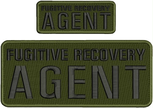 2 Fugitive Recovery Agent EMB Patches 10X4 And 5x2 Velcr@ On Back Black ...
