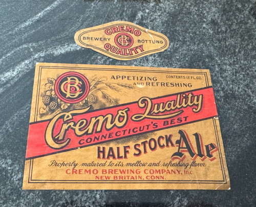 1930'S NON IRTP CREMO HALF STOCK ALE BEER BOTTLE LABEL CREMO BRG NEW ...