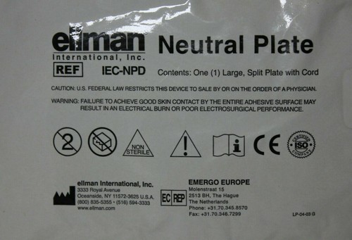 Case of Single Use Split Neutral Pad w/Cord for Specific Ellman RF ...