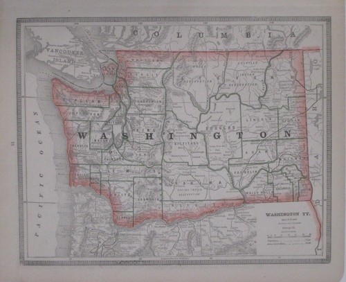 Original 1884 Map WASHINGTON TERRITORY Moses Reservation Olympia ...