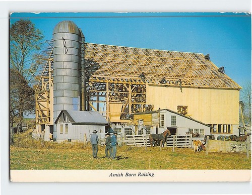 Postcard Amish Barn Raising Pennsylvania USA | eBay