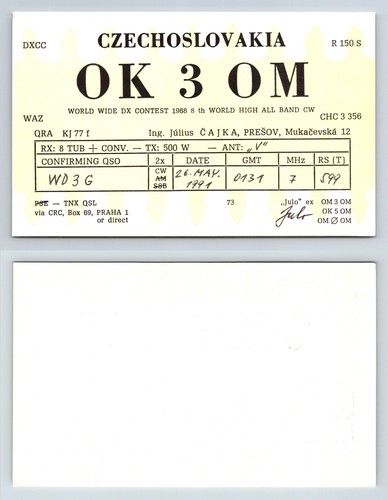 Ham Radio QSL QSO Postcard OK3OM, Prešov, Slovakia | eBay