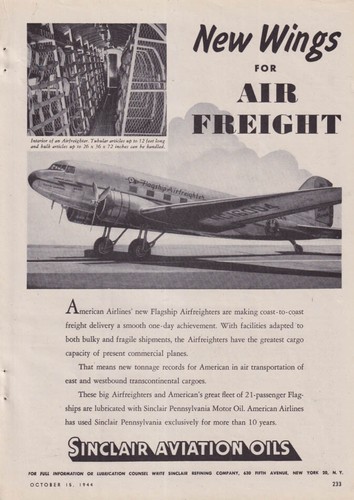 New Wings for American Airlines Flagship Airfreighters Sinclair ad 1944 ...