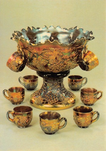 Carnival Glass Punch Bowl Set Grape Pattern Northwood Glass 6x4 ...