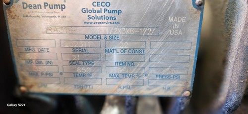 MET PRO DEAN PUMP RA-3146 1-1/2X3X8-1/2 3500 R.P.M 10HP | eBay