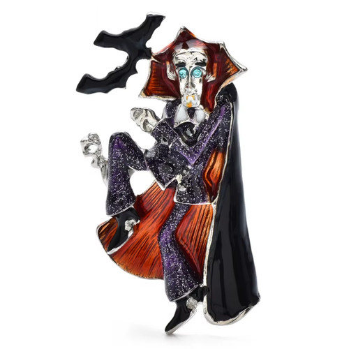 Halloween Dracula Vampire Brooch Pin Cloak With Skull & Bat Costume ...