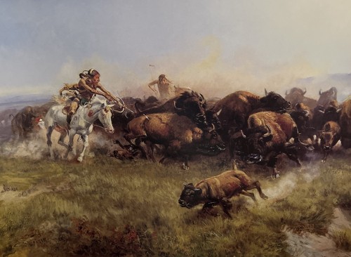 Buffalo Hunt Print Charles M. Russell 1895 Western Cowboy Native ...