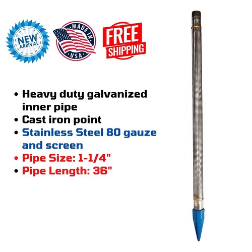 1-1/4"x36" Well Drive Point 80 Gauze Stainless Steel Screen Sandpoint ...