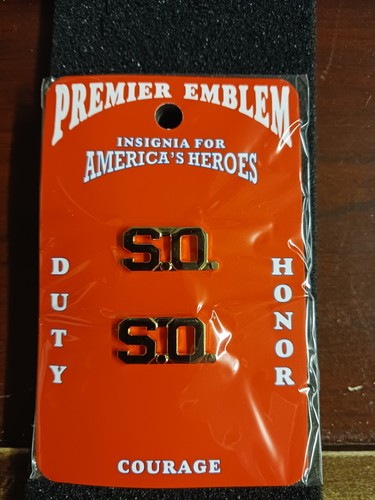 SO Security Officer Collar Pin Device Set GOLD Plate Cut Out Letter ...