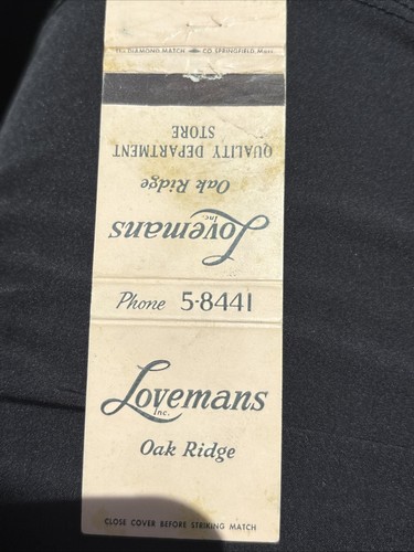 Lovemans Department Store, Oak Ridge, TN, Tennessee, Matchbook | eBay