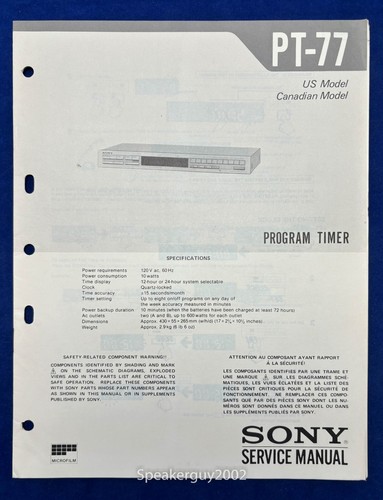 Original Sony PT-77 Program Timer Service Manual | eBay