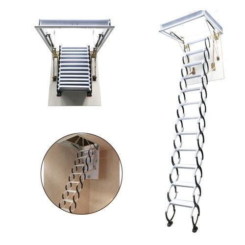 9.84Ft Attic Pull Down Ceiling Folding Ladder Stairs Black Carbon Steel ...