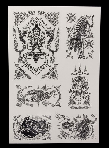 Sak Yant Tailandese Decalcolmanie Modello per Tatoo Lersi Tigre Hanuman ...