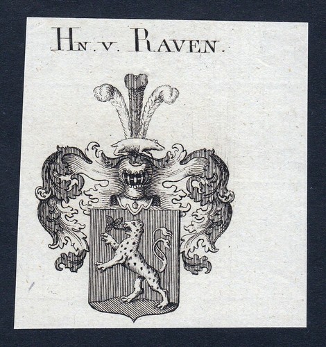 ca. 1820 Raven Wappen Adel coat of arms Kupferstich antique print ...