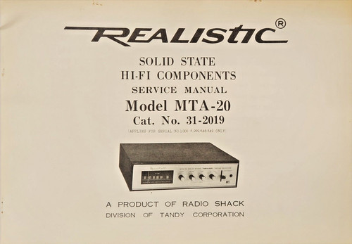 Realistic/Radio Shack Model MTA-20 / 31-2019 FM Paging System Service ...
