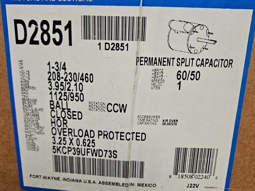 Fasco D2851 D2851 1 HP Motor 1-3/4 RPM 1125 | eBay