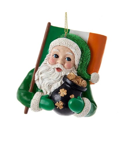 Holiday Ornament Irish Santa With Flag Polyresin Pot Of Gold Christmas ...