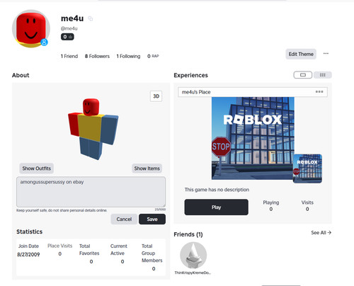 "me4u" | 2009 JOIN DATE | 4 LETTER | ROBLOX RARE NAME | eBay
