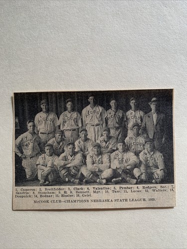 McCook Generals Nebraska Lg Andy Bednar John Stoneham 1929 Baseball ...