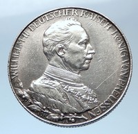 1914 WILHELM II of GERMANY 1 Mark Antique German Empire Silver Coin ...