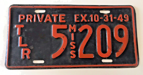 Vintage Mississippi License Plate 1949 Private Trailer TLR Miss MS Tag ...