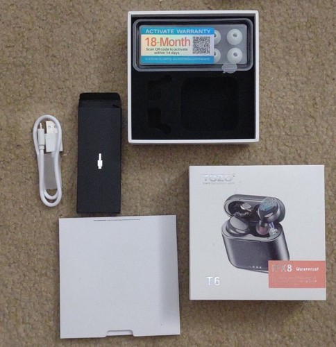 TOZO T6 BOX + EAR PIECES REPLACEMENTS + CHARGER. (NO EAR BUDS ...