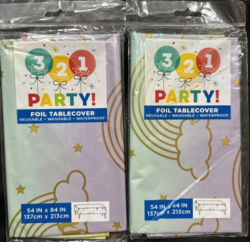 321 Party - 2 Pack of Foil Gold Rainbow Unicorn Birthday Table Cover ...