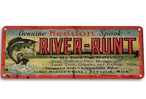 River Runt Fishing Lure Tin Sign - 11x4 Inches Casting Trolling Bass ...