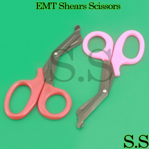 Set Of 2 (PINK RED ) Fluoride Black Coated Trauma Paramedic EMT Shears ...