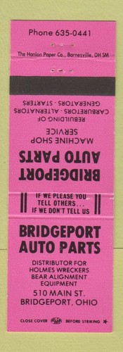 Matchbook Cover - Bridgeport Auto Parts OH PINK | eBay