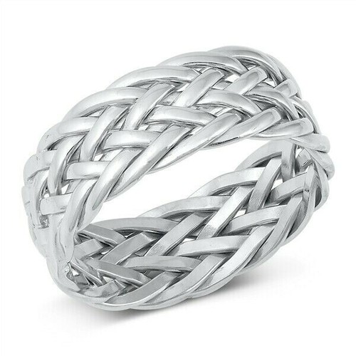 Basket Weave Band Ring Genuine Sterling Silver 925 Face Height 4.5 mm ...