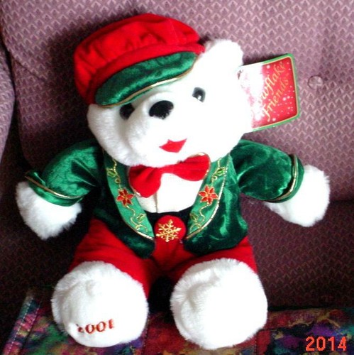 2001 WalMART CHRISTMAS Snowflake TEDDY BEAR White boy 13" Red/green ...