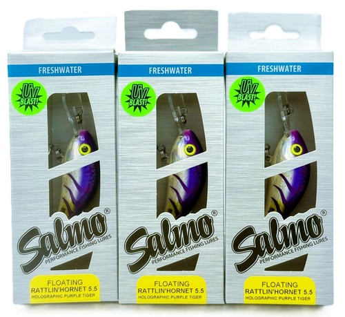 Lot of (3) Salmo #5.5 Rattlin' Hornet Floating Crankbait · Purple Tiger ...