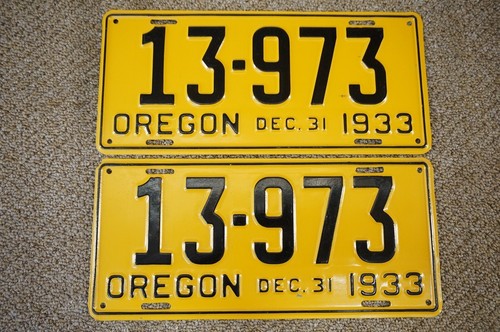 Vintage 1933 Oregon Yellow License Plates 13-973 | eBay