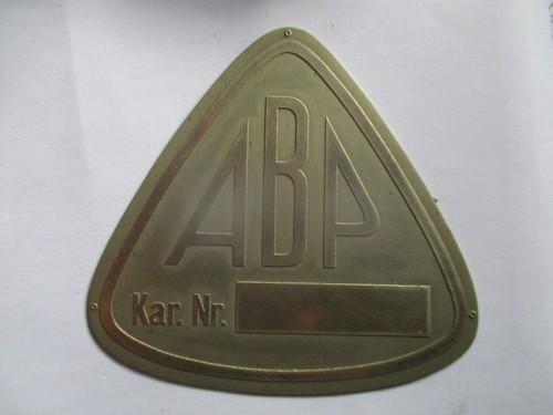 Type Plate Sign ABP Body Ambi Budd Adler Hanomag KDF Classic Car Bucket ...