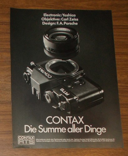 Seltene Werbung vintage CONTAX RTS Spiegelreflexkamera Porsche Design ...