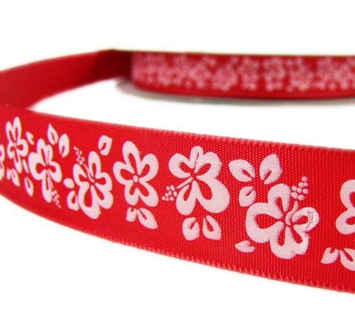 5 Yards Red White Hibiscus Flower Tropical Ribbon 7/8"W | eBay