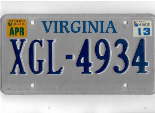 VIRGINIA passenger 2013 license plate "XGL-4934". | eBay