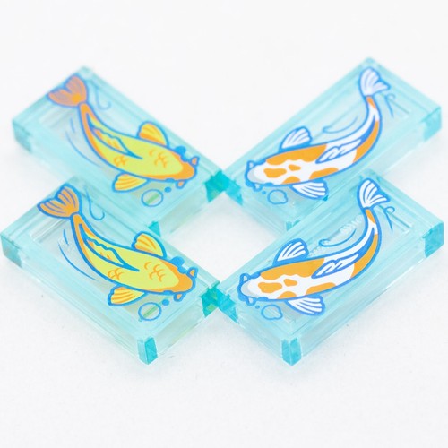 LEGO Koi Fish Lot Printed Orange White Water Translucent Blue Ying Yang ...
