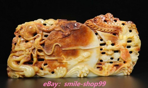 14.5"Old Han Dynasty Natural Hetian Jade Dragon Phoenix Pen wash Tray ...