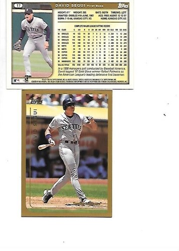 David Segui 1999 Topps Baseball Card #17 BOG 2 Free Seattle Mariners | eBay