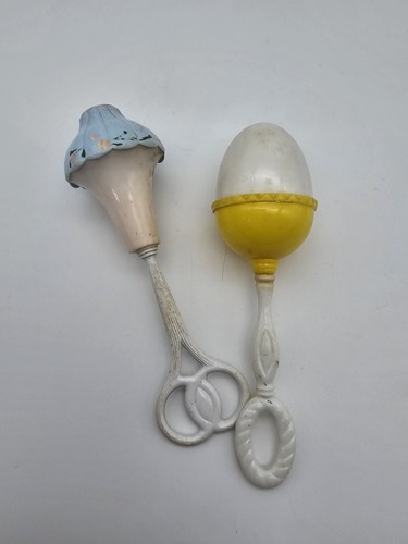 Vintage 60s 70s plastic Baby Rattles Toy Yellow White Blue Floral Lot ...