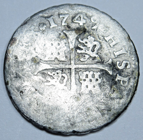 1749 Spanish Silver 1/2 Reales Antique Colonial Cross 1700s Pirate ...