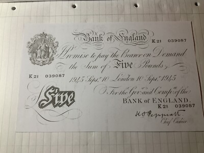 White Five Pound Note in English Banknotes Pre-1952 for sale | eBay