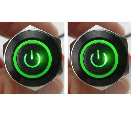 2Pcs 12V 3A 16mm Green Symbol&Circle LED Black Metal Switch Push Button ...