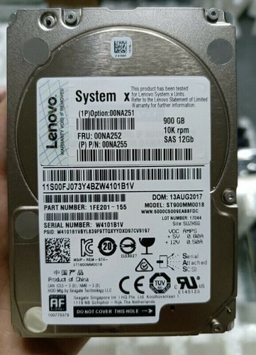 00na251 Lenovo 900gb 10k SAS 12 Gbps 2.5in g3hs 512e hard drive 00na252 ...