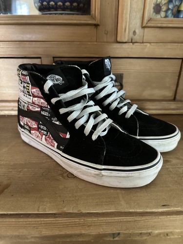 Vans Sk8-Hi Label Mix Mens 6.5 Women’s 8 Black Suede Skate Logo Shoes ...